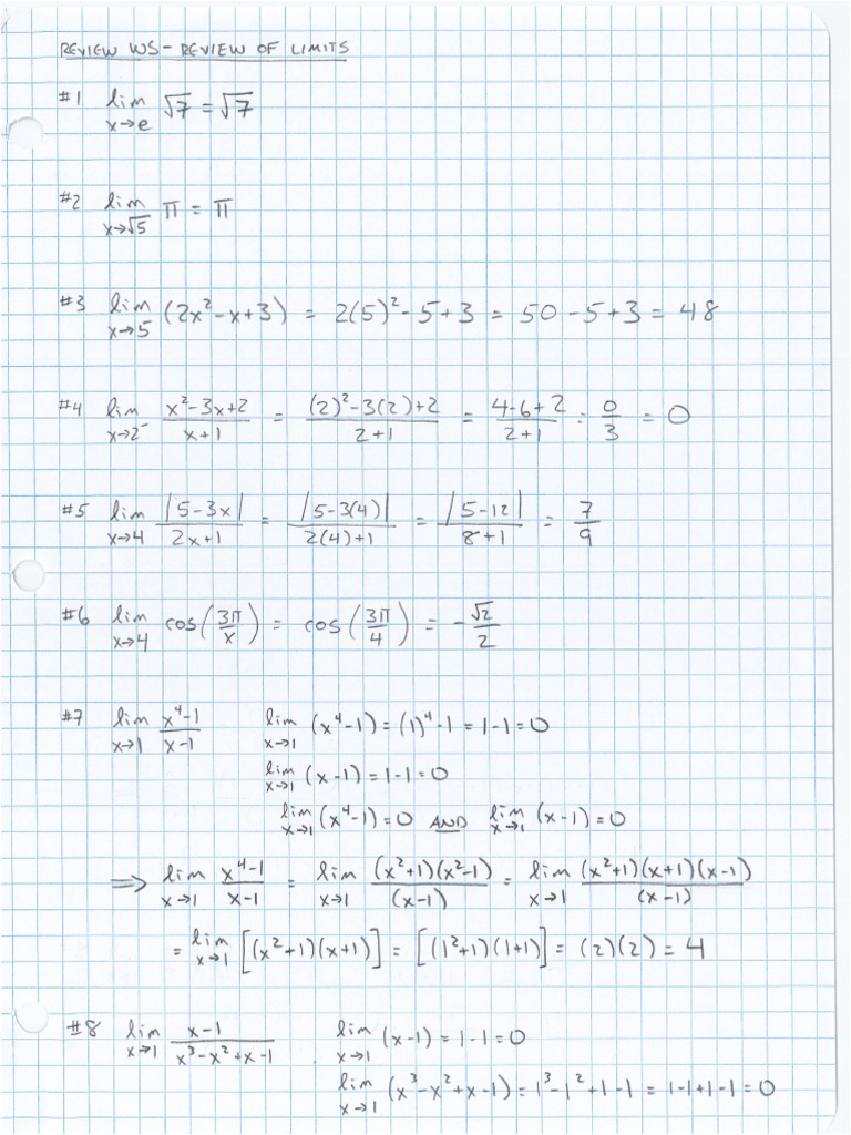 WS - Review of Limits ANSWERS | PDF