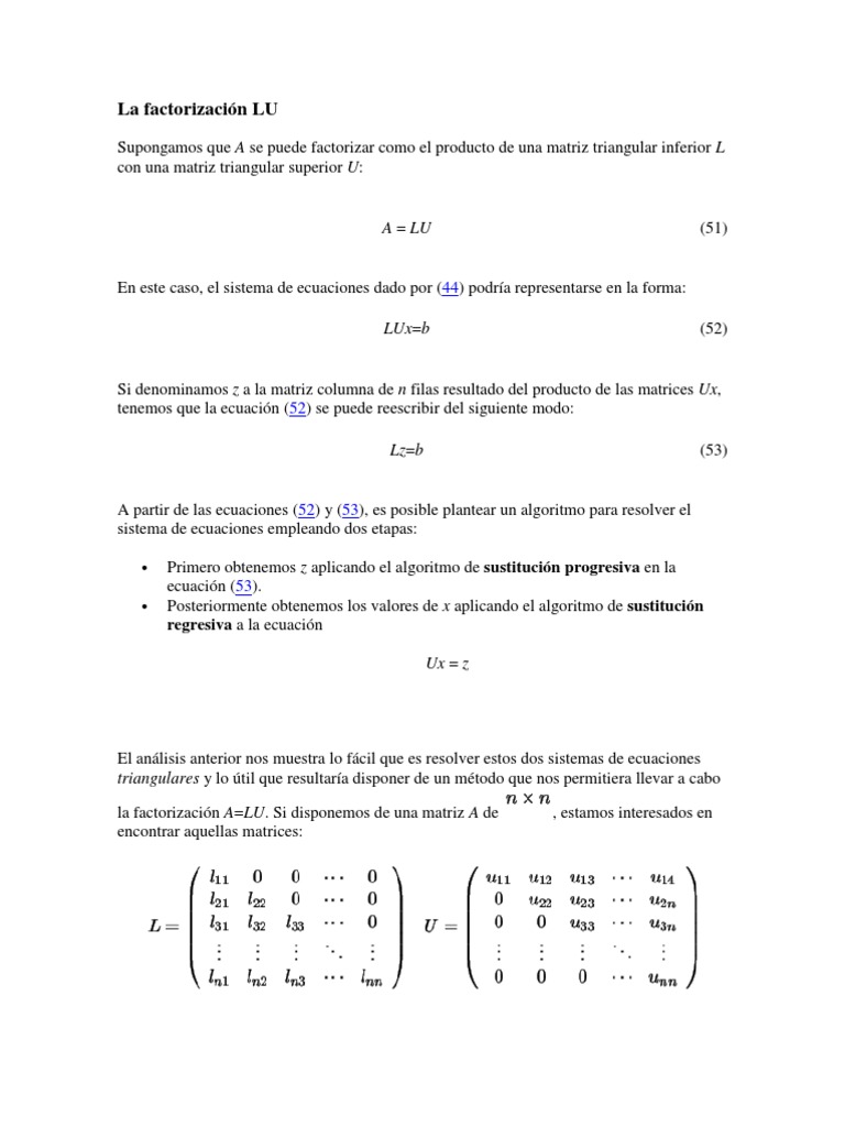 La factorización LU | Matriz (Matemáticas) | Algoritmos