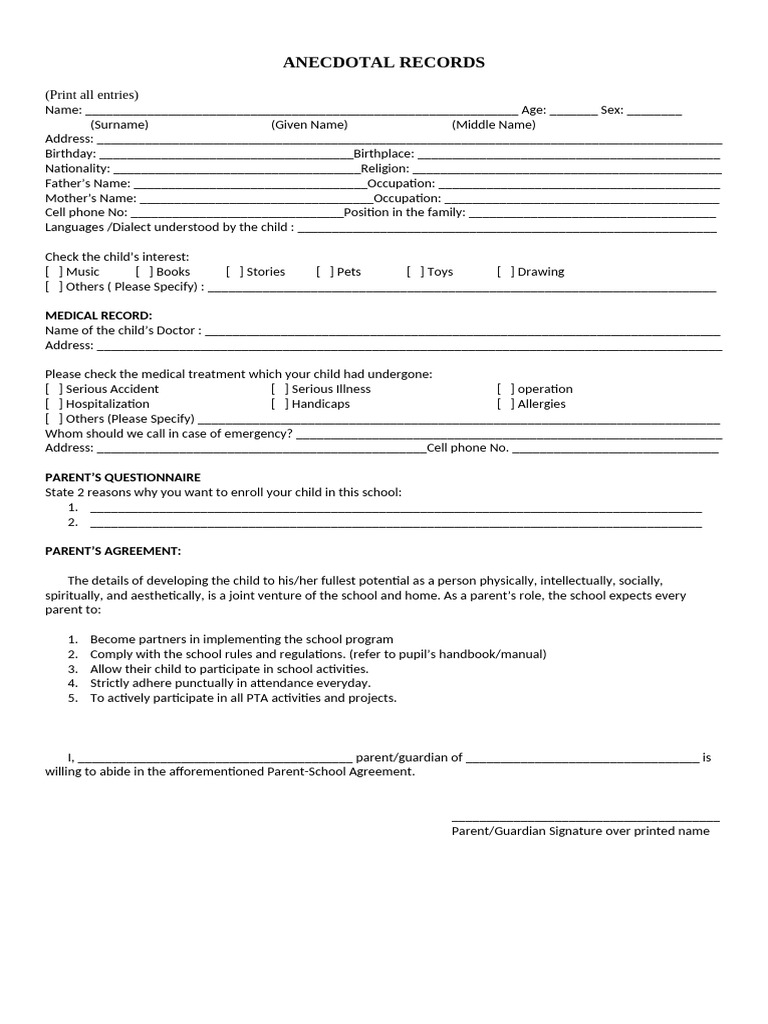 Anecdotal Records Form 1706081326101 1 | PDF