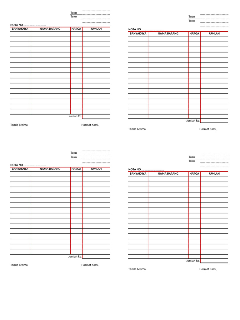Nota Pembelian Toko: Format dan Contoh | PDF