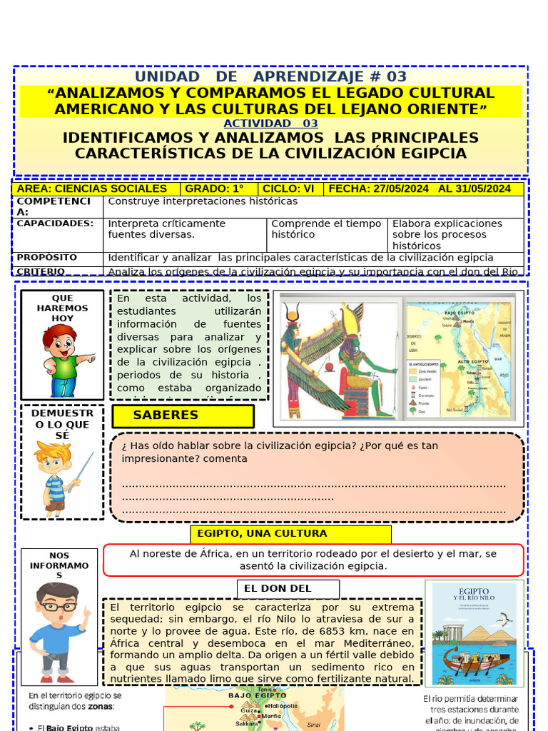 Actividad 3 CCSS 1° Unidad 3 | PDF | Antiguo Egipto | Egipto