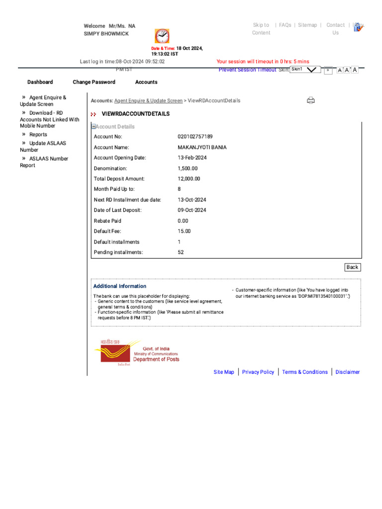 Department of Post Agent Login - ViewRDAccountDetails | PDF | Computing ...