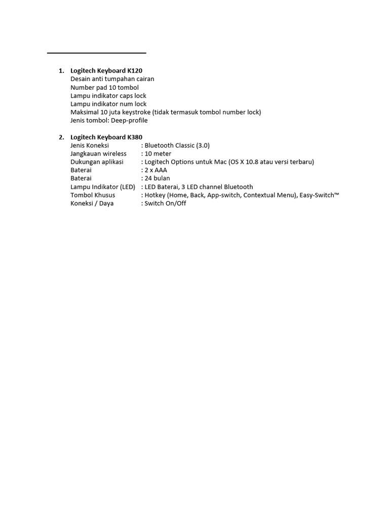 Keyboard Specifications Example | PDF