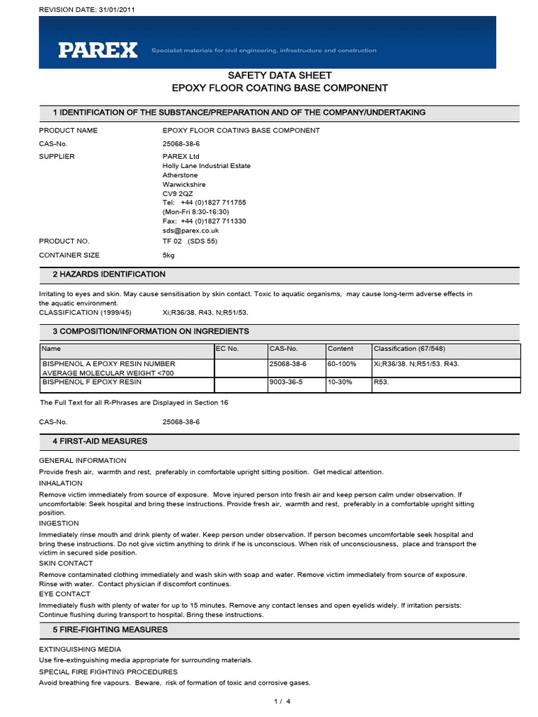 ED-MSDS-018 EPOXY FLOOR COATING BASE | PDF | Epoxy | Toxicity