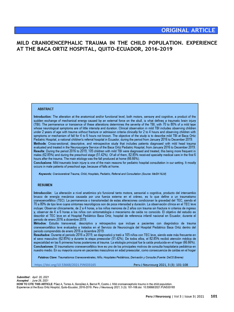 Mild Cranioencephalic Trauma in The Child Population. Experience at The ...