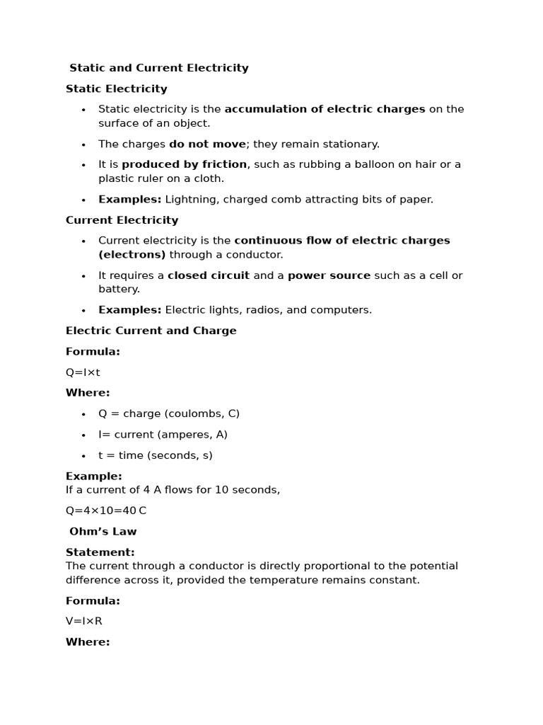 Static and Current Electricity | PDF | Series And Parallel Circuits ...