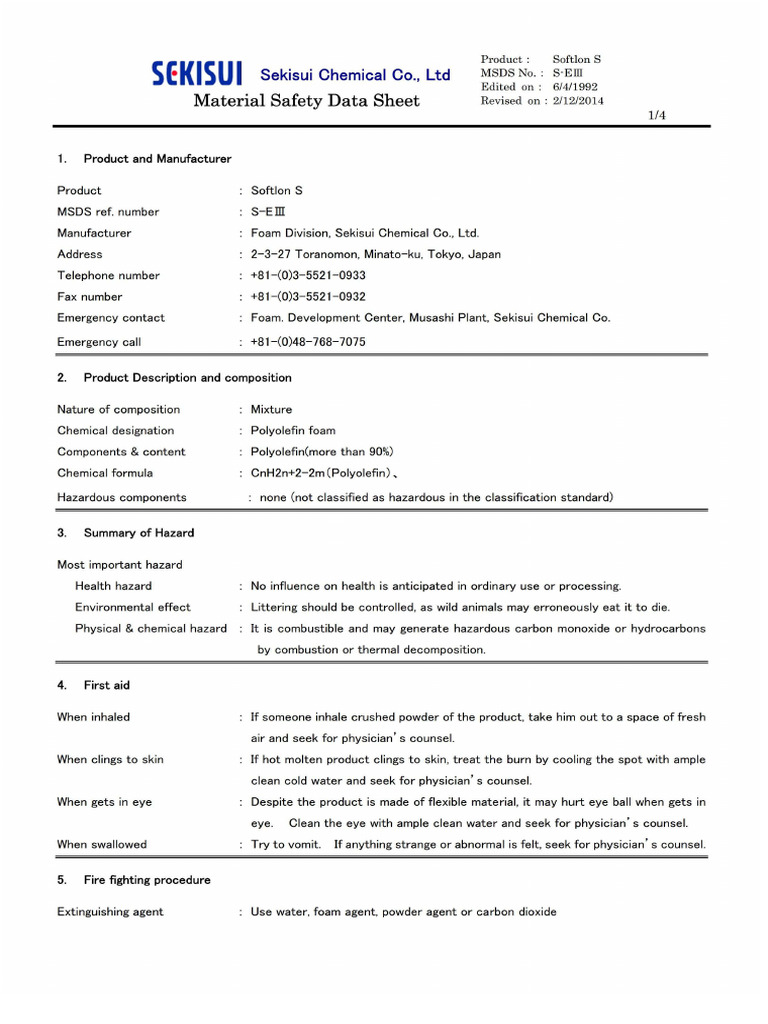 Ed Msds 136 Softlon S | PDF