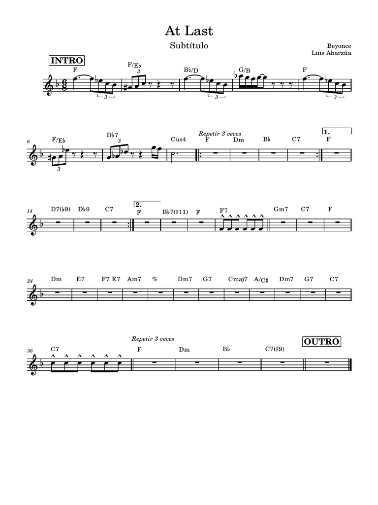Beyonce's "At Last" Sheet Music | PDF