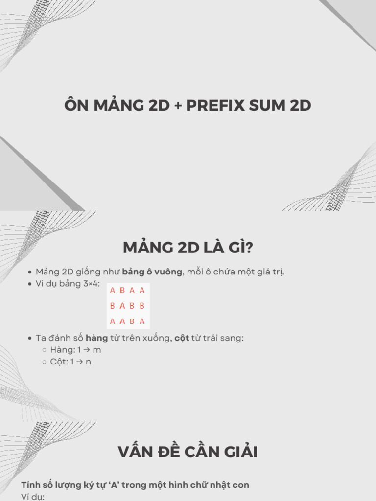Buổi 3 Ôn Mảng 2D Và Prefix Sum 2D | PDF