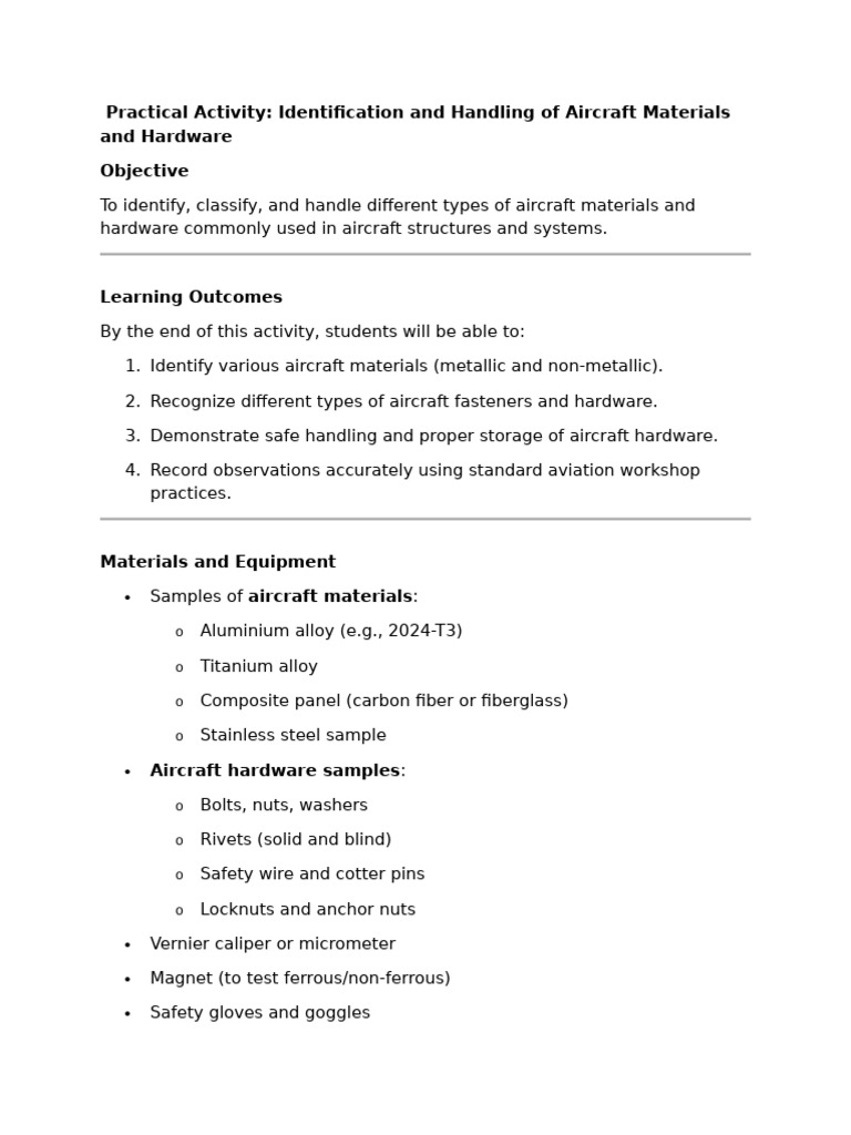 Aircraft Materials and Hardware Handling | PDF | Rivet | Screw