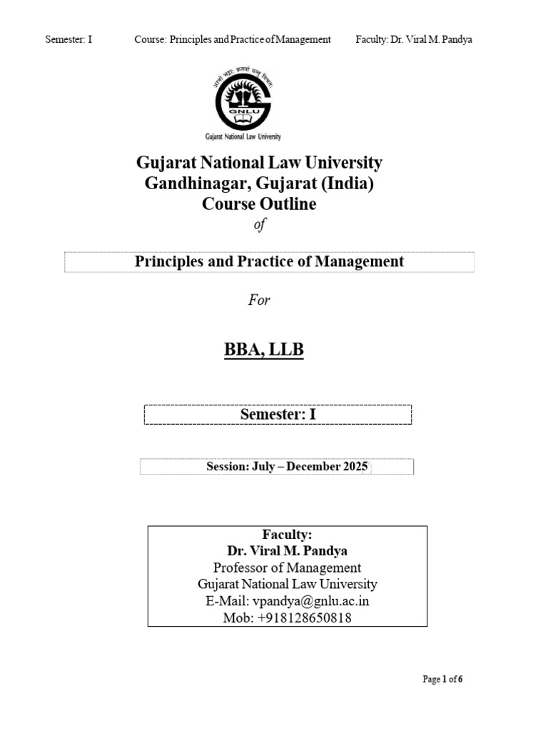 Course Outline - Principles and Practice of Management | PDF | Business ...