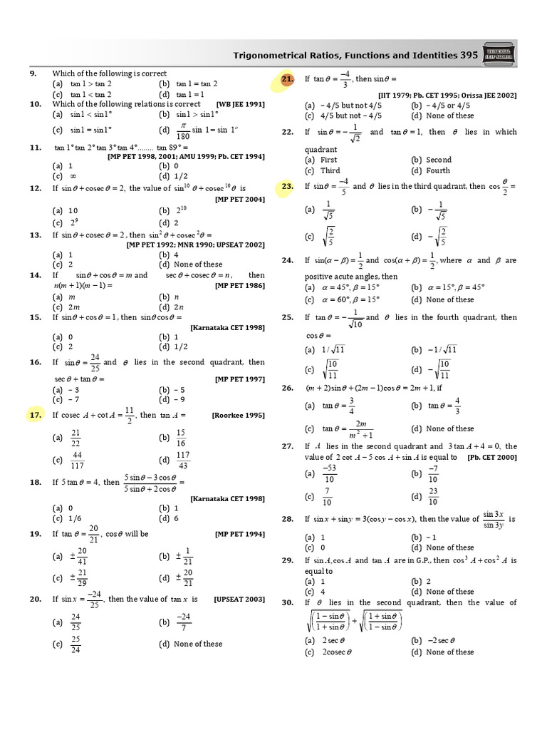 Ques Bank. Trigonometry (Rfi) - (Part 1) | PDF | Trigonometry | Trigonometric Functions