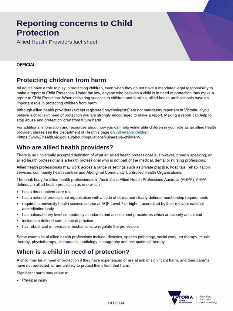 Reporting Concerns To Child Protection Allied Health Providers ...