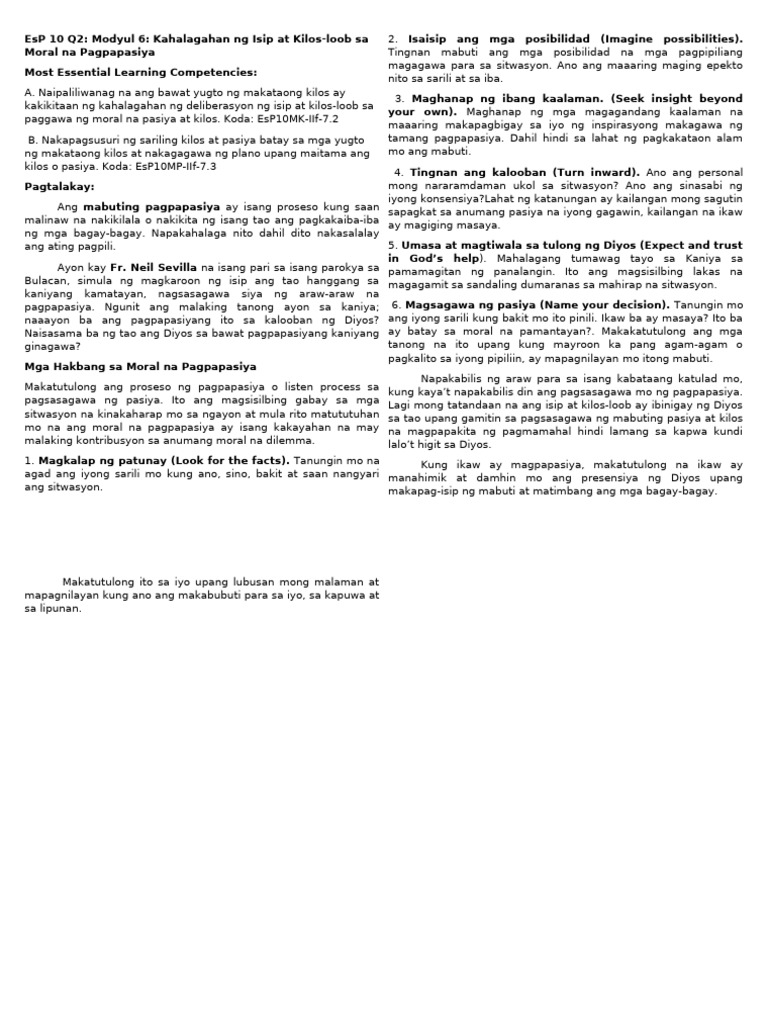 EsP 10 - Q2 - Modyul 6 Outline | PDF