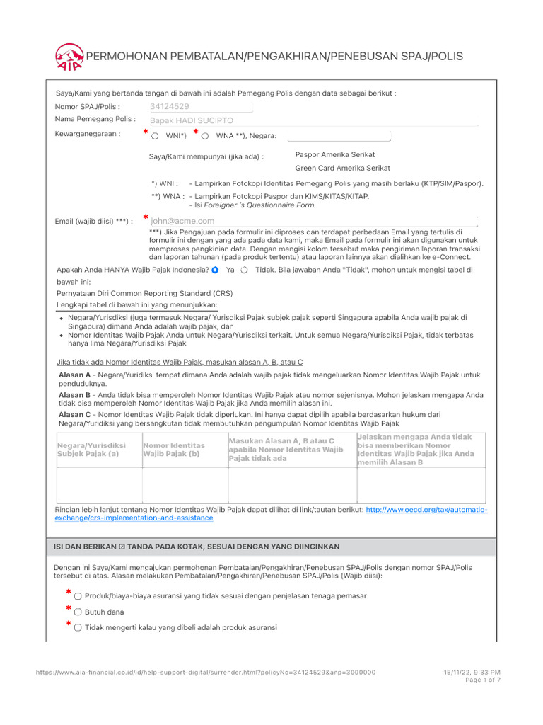 Surrender Form | PDF