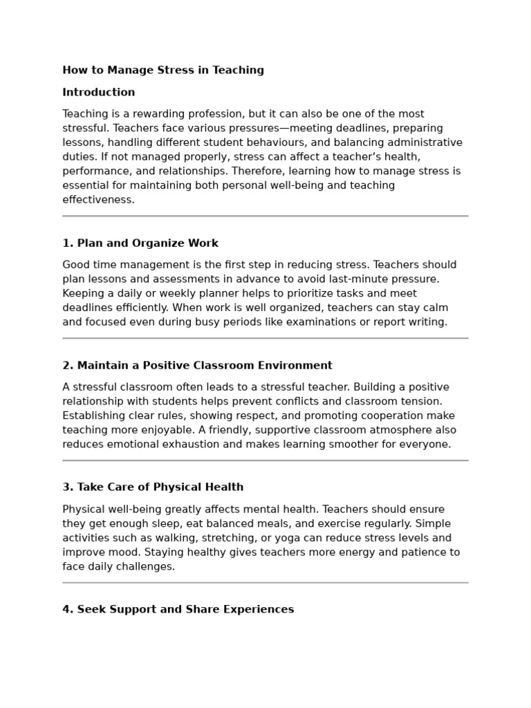 Effective Stress Management for Teachers | PDF | Teachers | Relaxation ...