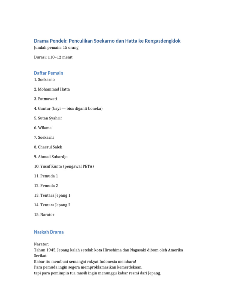 Drama Penculikan Soekarno Dan Hatta 15 Pemain | PDF