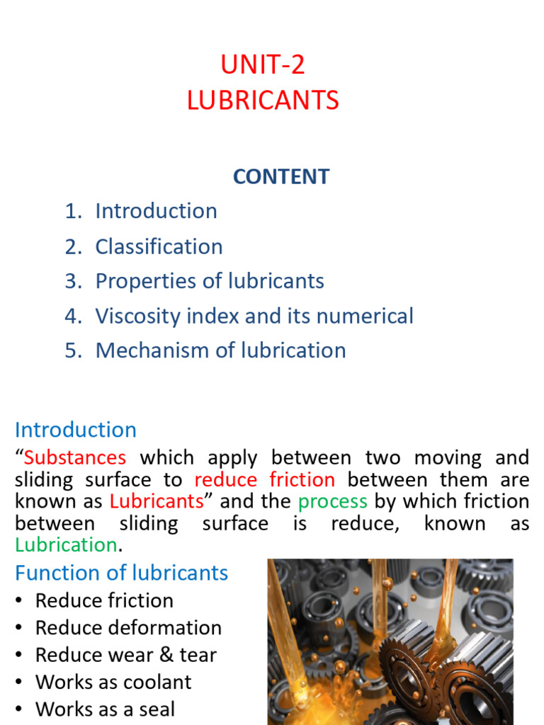 Unit 2 Lubricants | PDF | Lubricant | Viscosity