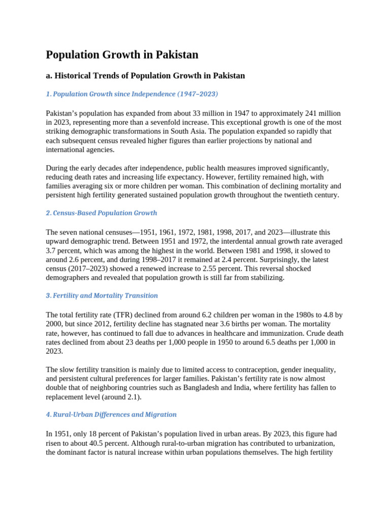 Pakistan's Population Growth Trends 2023 | PDF | Total Fertility Rate ...