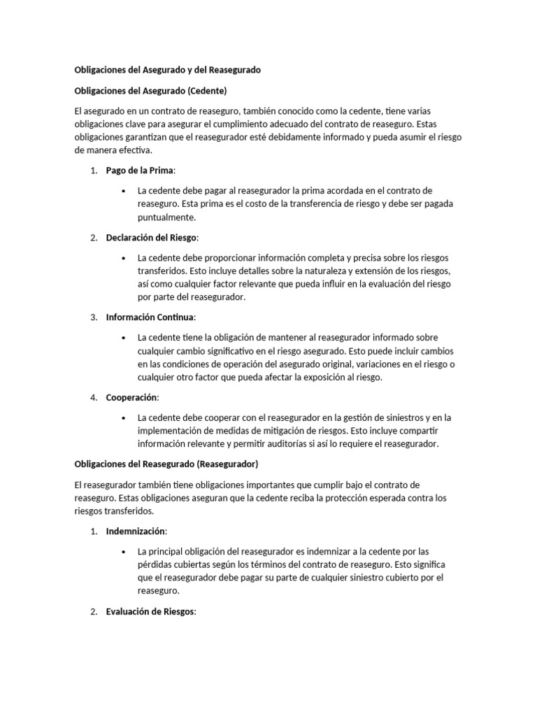 Obligaciones Del Asegurado y Del Reasegurado | PDF | Reaseguro | Subrogación