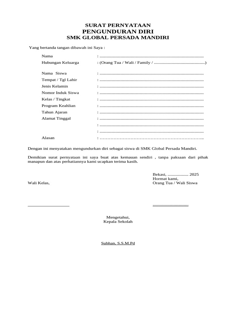 Surat Pernyataan Pengunduran Diri | PDF