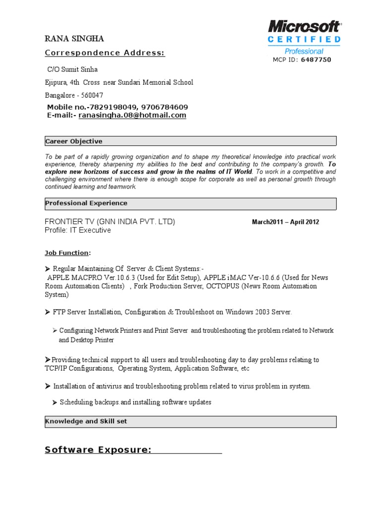 Resume Rana Singha | PDF | Windows Server 2003 | Microsoft Windows