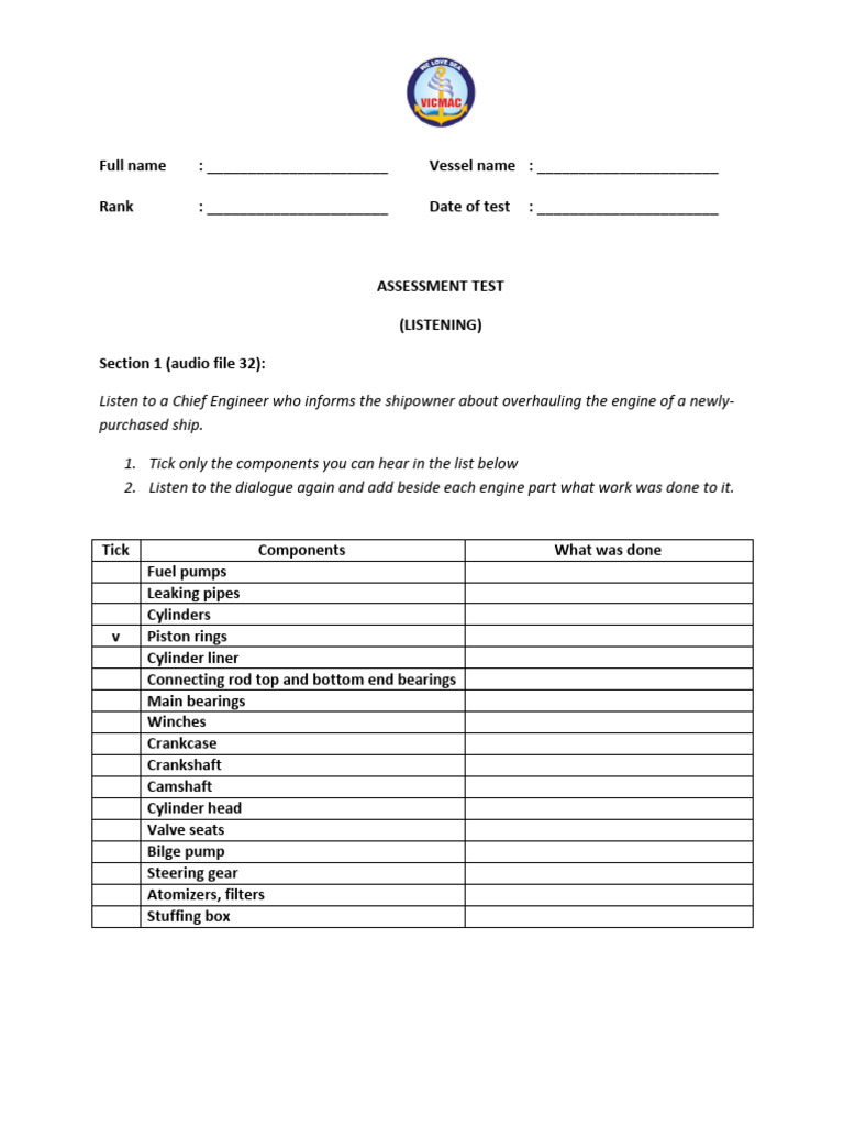 Assessment Test - Listening | PDF