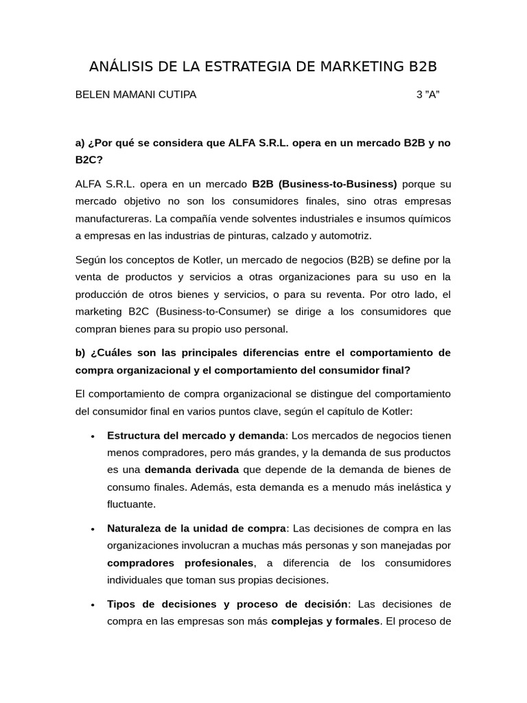 Análisis de La Estrategia de Marketing b2b | PDF | Marketing | Calidad ...