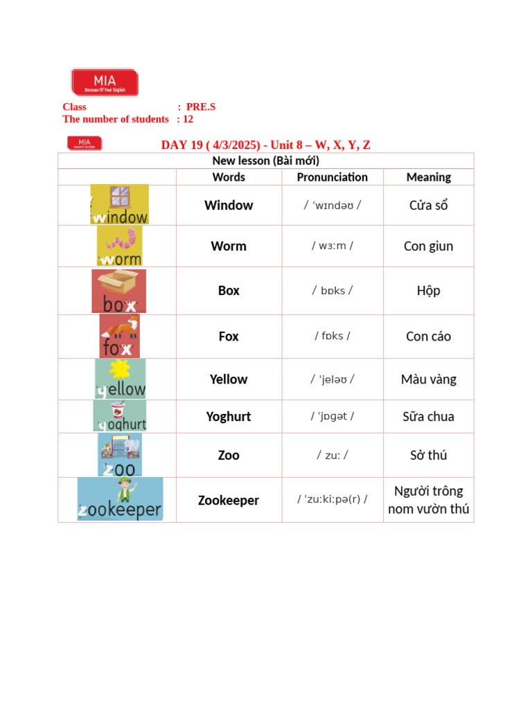 Unit 8 - Phonic W, X, Y, Z | PDF