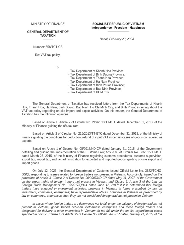 558 official letter | PDF | Taxes | Customs
