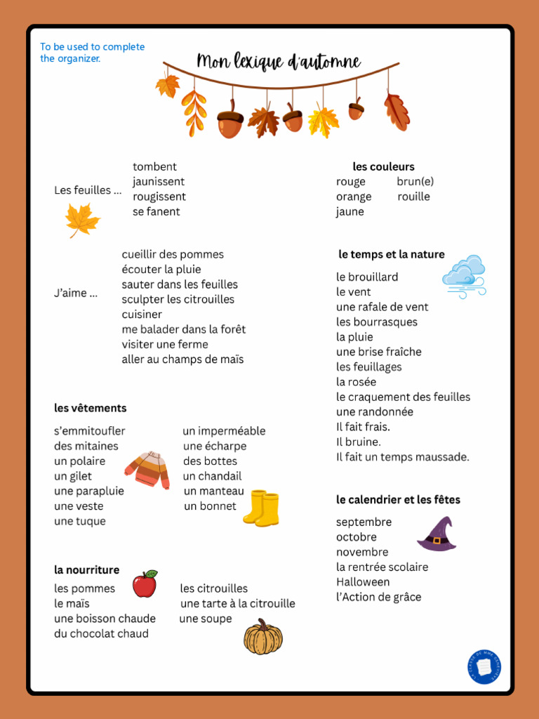 VOCABULAIRE Mon Lexique Dautomne | PDF