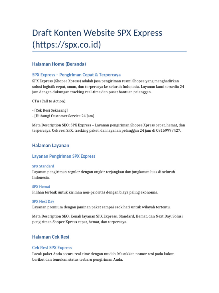 Draft Konten Website SPX Express | PDF