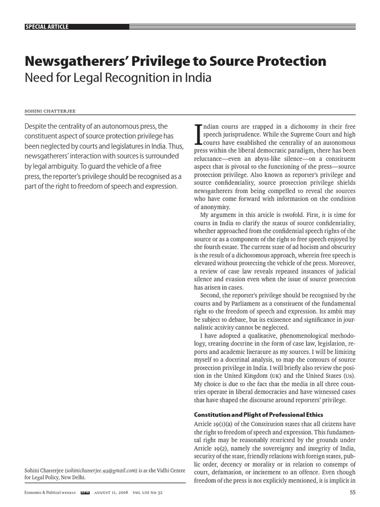Source Protection Privilege in India | PDF | Freedom Of Speech ...