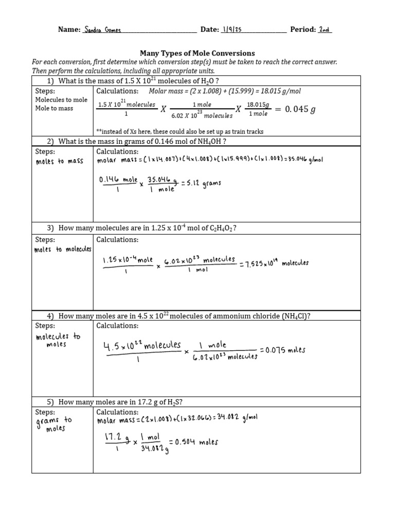 Mole Conversion Calculations Guide | PDF | Mole (Unit) | Chemistry