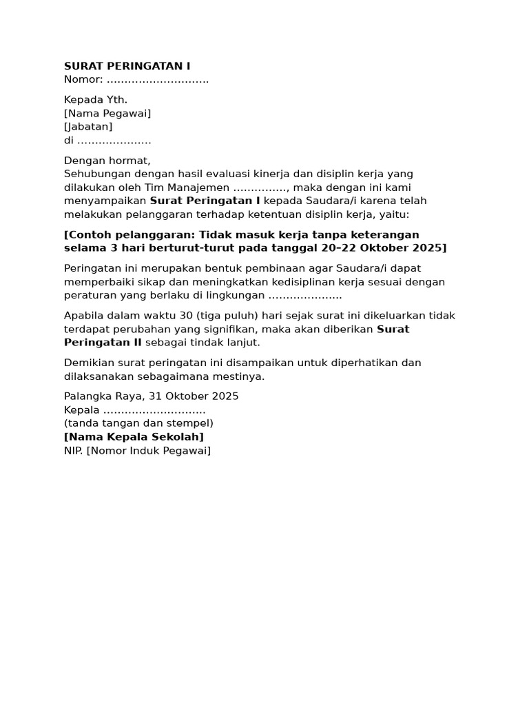 Contoh Surat Peringatan I | PDF