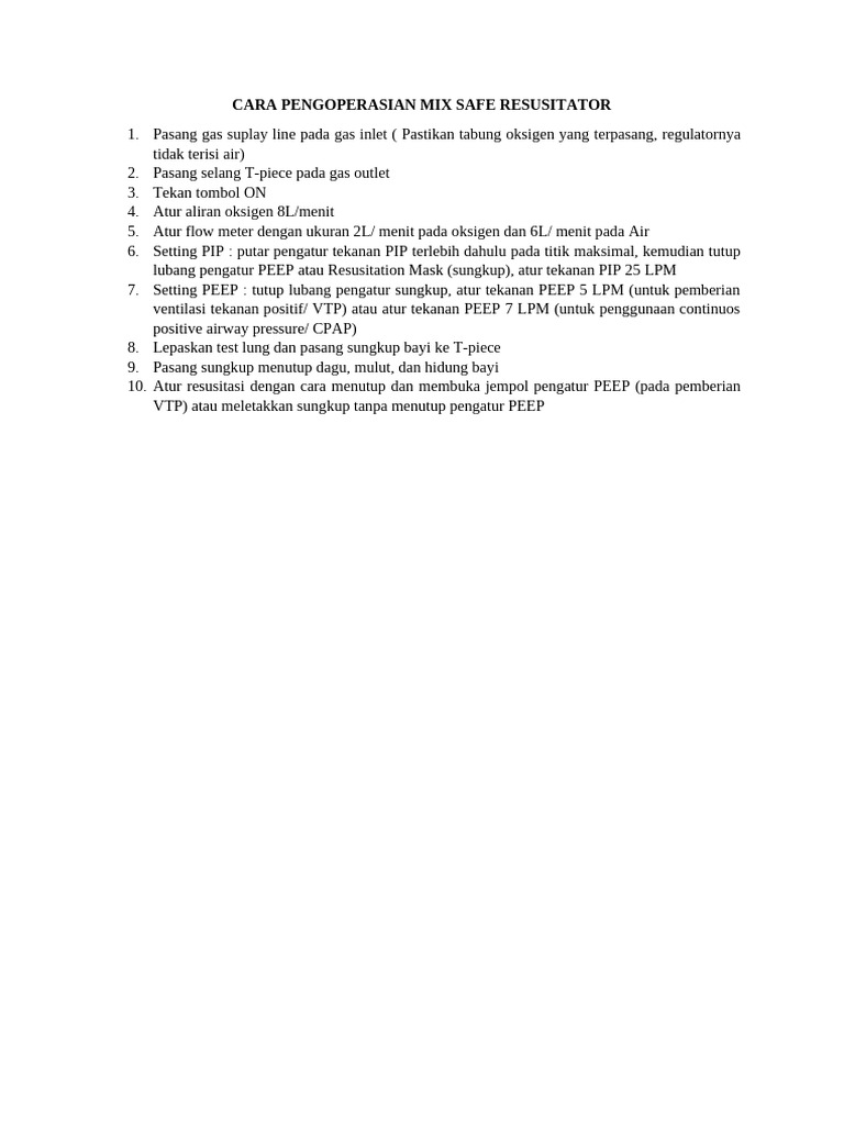 Panduan Operasional Mix Safe Resusitator | PDF