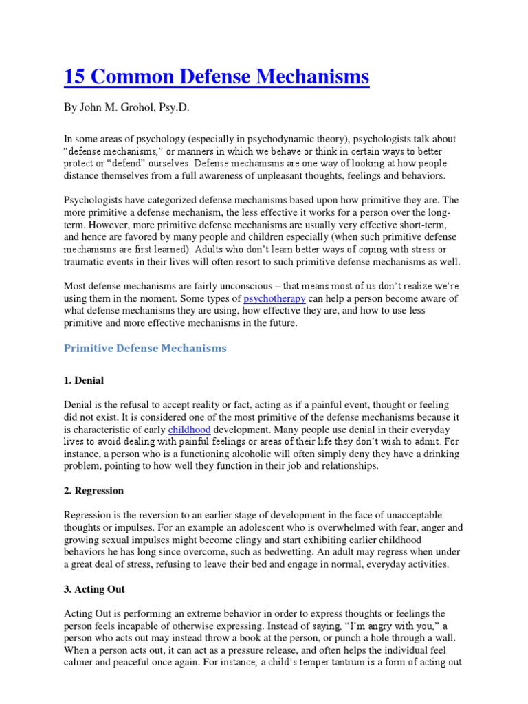 Understanding Defense Mechanisms: A Classification of 15 Common Ways ...