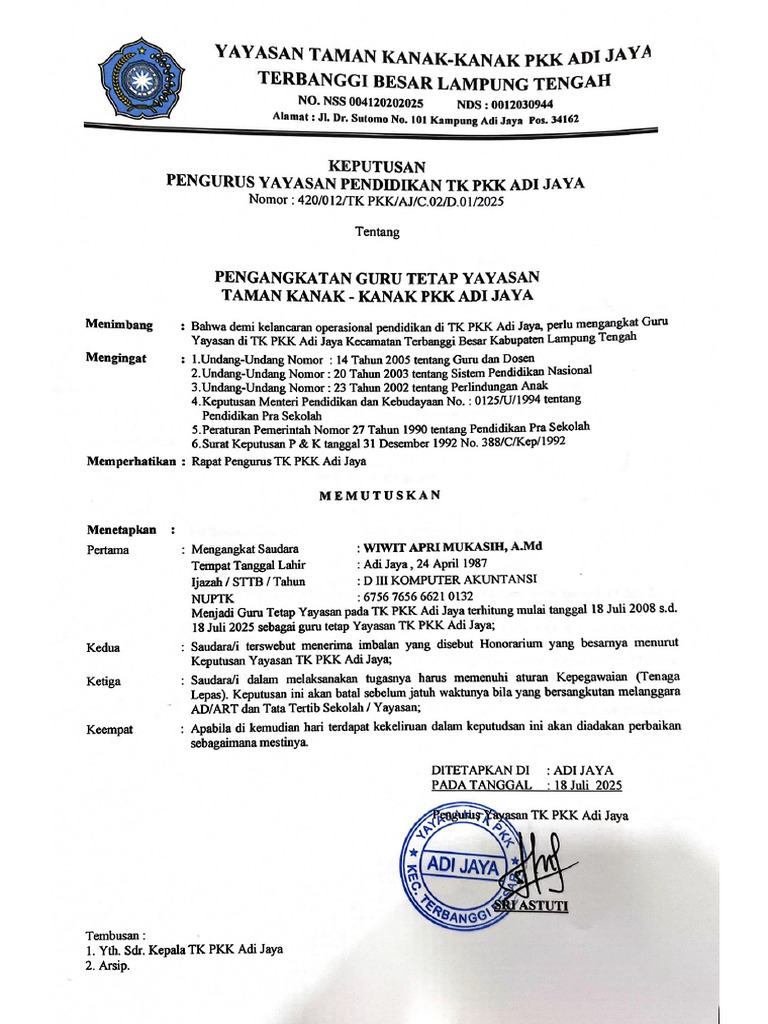 SK Guru TK PKK Adijaya | PDF