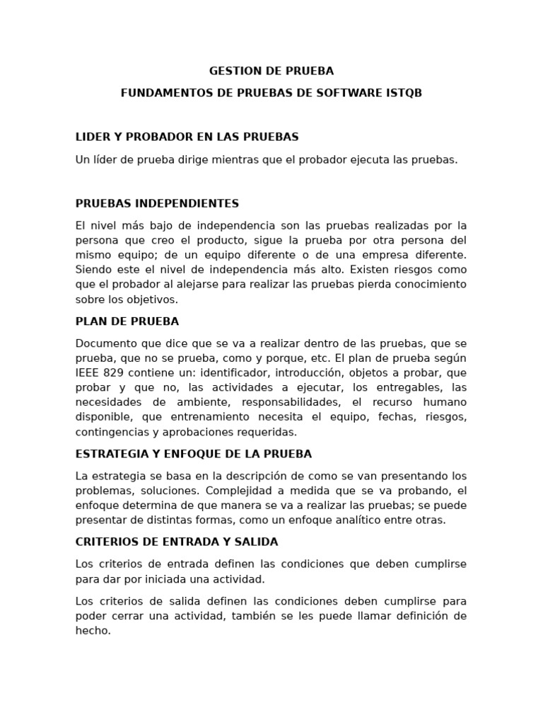 Gestion de Prueba - Pruebas de Software | PDF