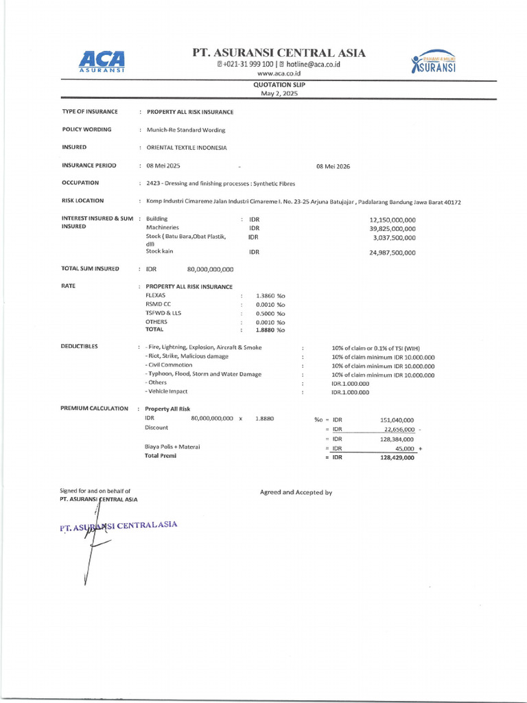 Quotation Slip - PT Oriental Textile Indonesia | PDF