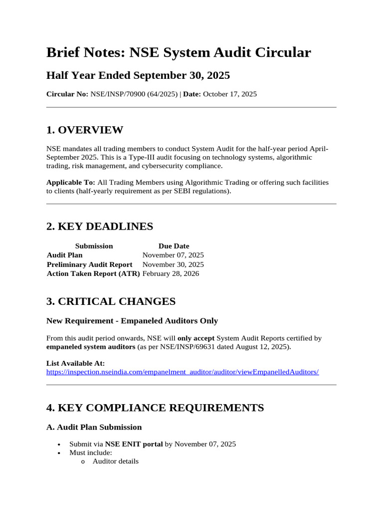 NSE System Audit Circular Overview 2025 | PDF | Audit | Access Control