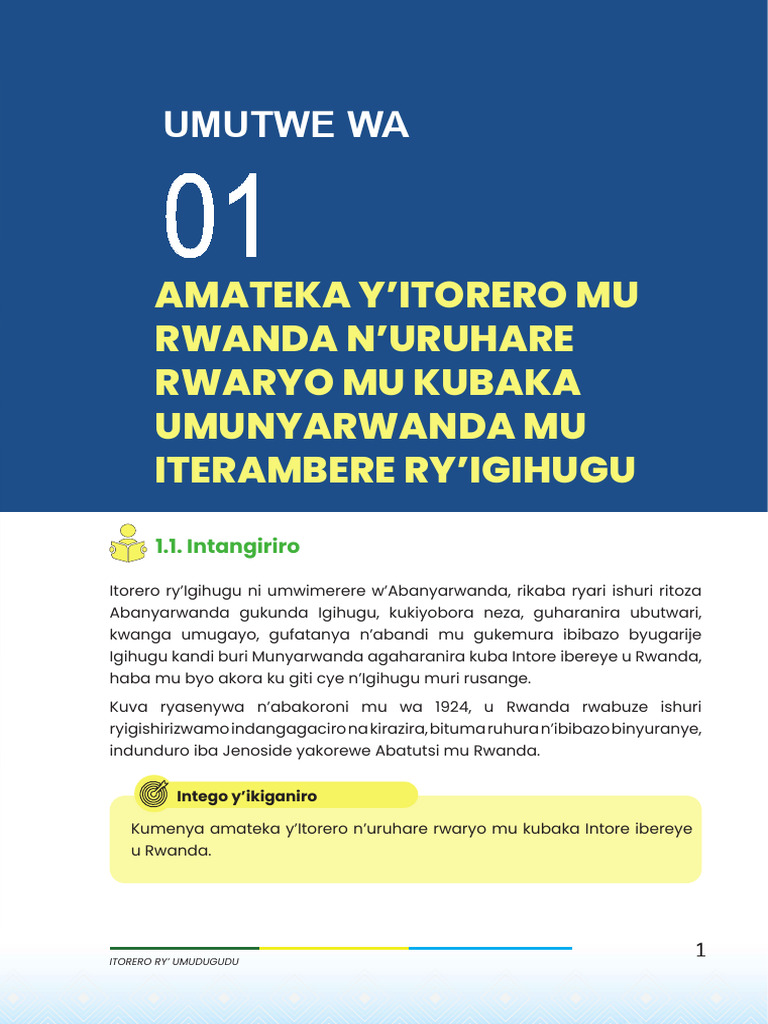 No 1 - Amateka Y'itorero Mu Rwanda | PDF | Tutsi | Burundi