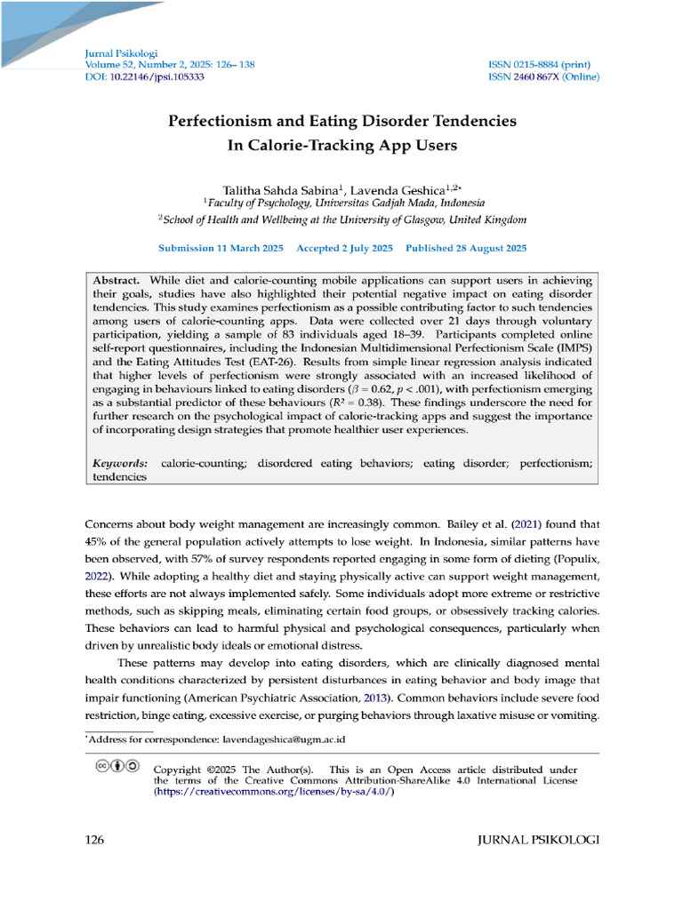 Perfectionism and Eating Disorder Tendencies in Calorie-Tracking App ...