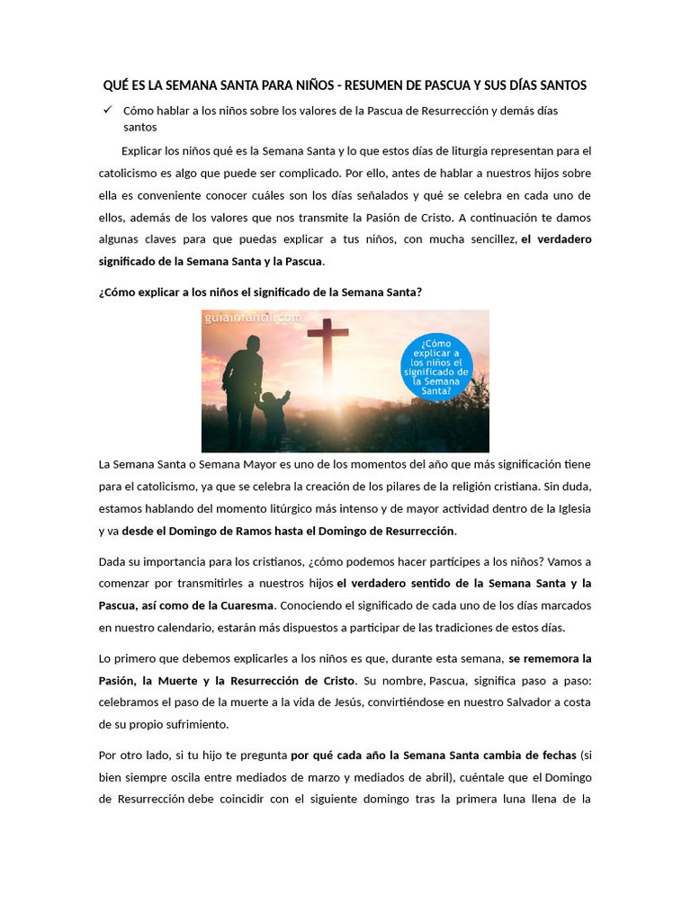 Semana Santa para Niños: Guía Explicativa | PDF | Pascua de ...