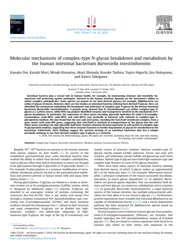 N-Glycan Utilization by Barnesiella intestinihominis | PDF | Dna ...