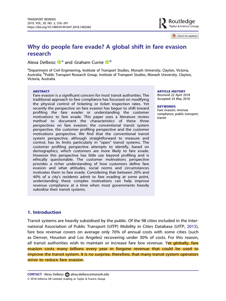 Global Perspectives on Fare Evasion | PDF | Fare | Public Transport