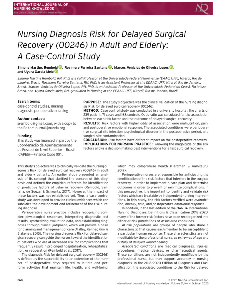 Nursing+Diagnosis+Risk+for+Delayed+SurgicalRecovery+ (00246) +in+Adult ...