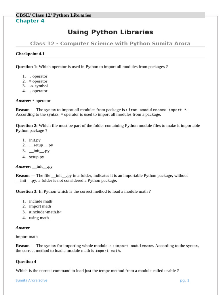 Chapter 4 - Python Libraries | PDF | Python (Programming Language ...