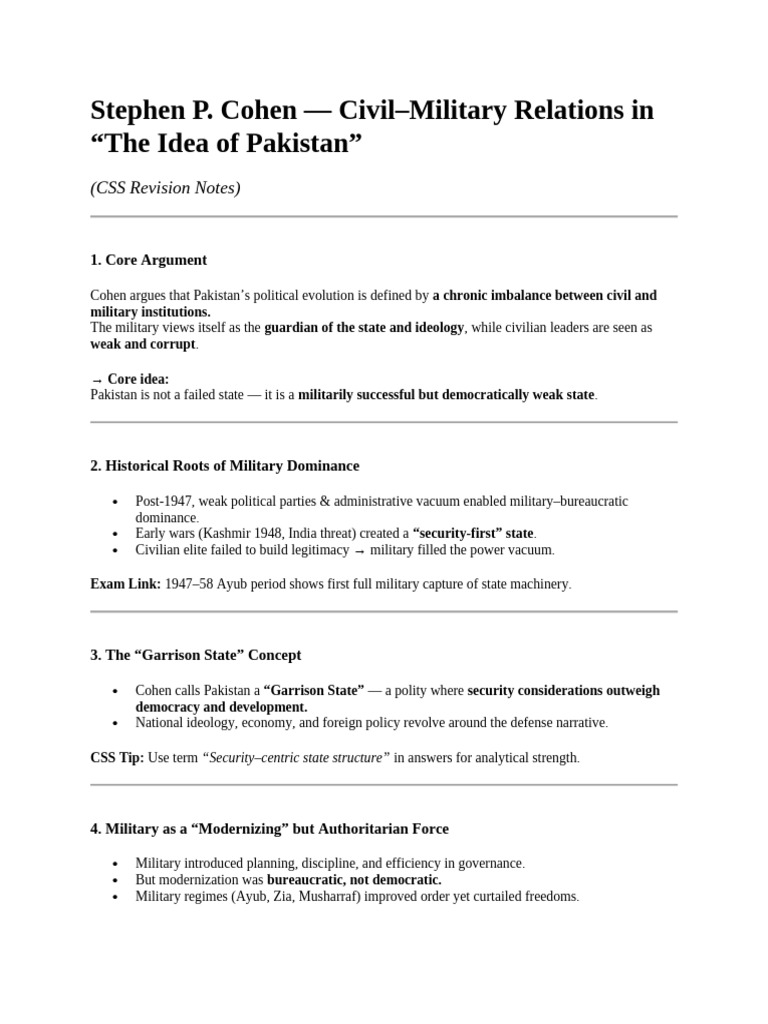 Civil-Military Relations in Pakistan | PDF | Civil–Military Relations ...