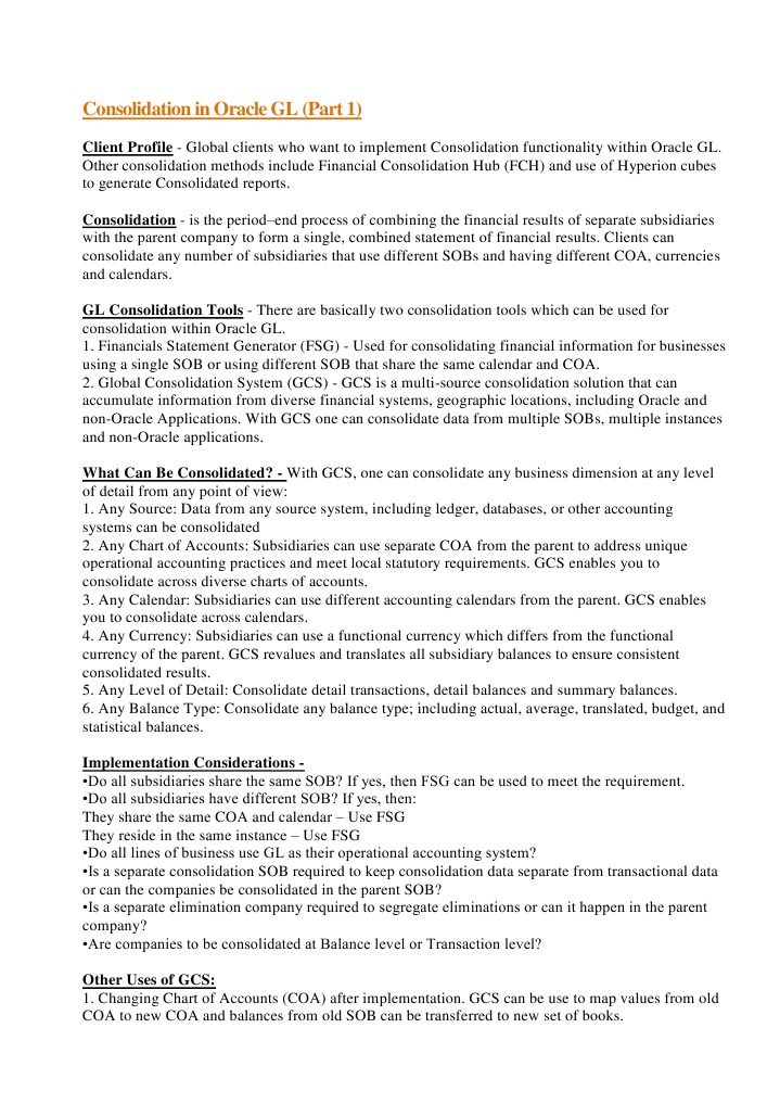 Oracle GL Consolidation Overview | PDF | Finance & Money Management